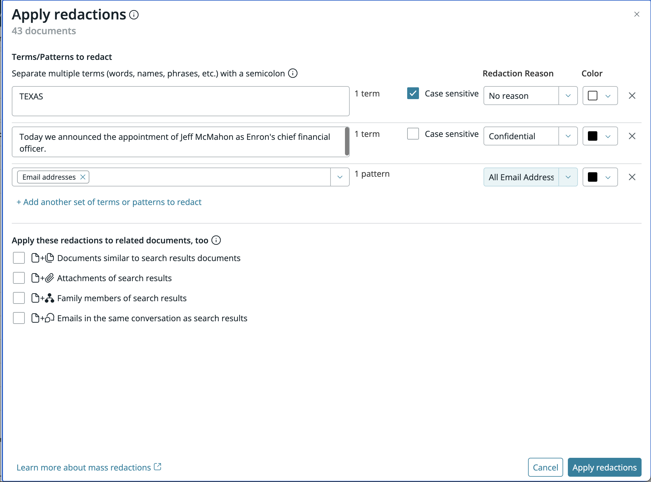 Mass redactions – DISCO